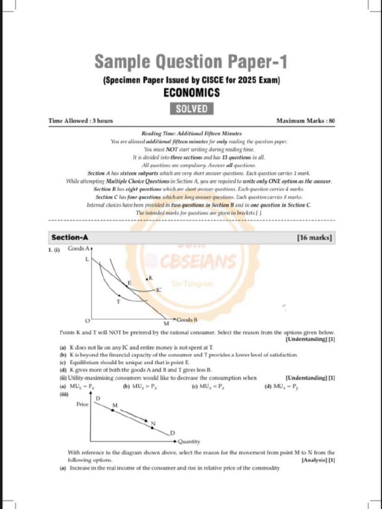 ISC Sample Paper Eco 2025 | PDF