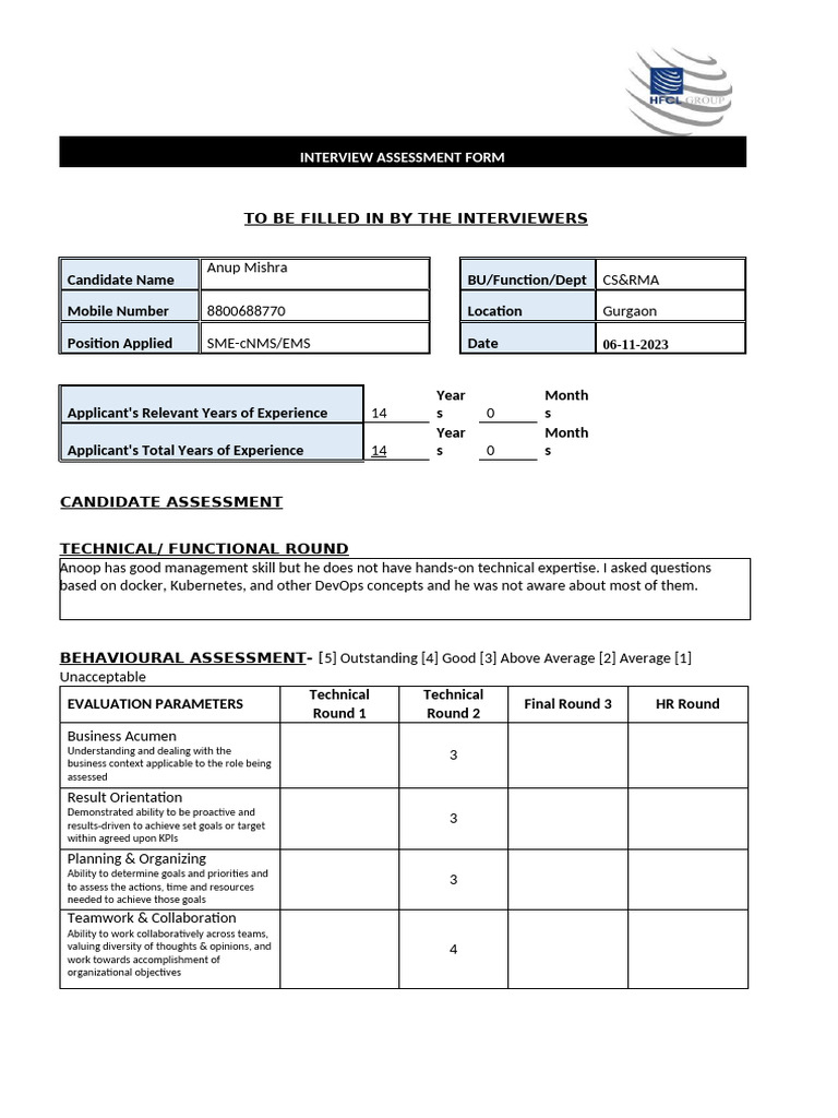 Interview Assessment for SME-cNMS Position | PDF | Learning | Psychology