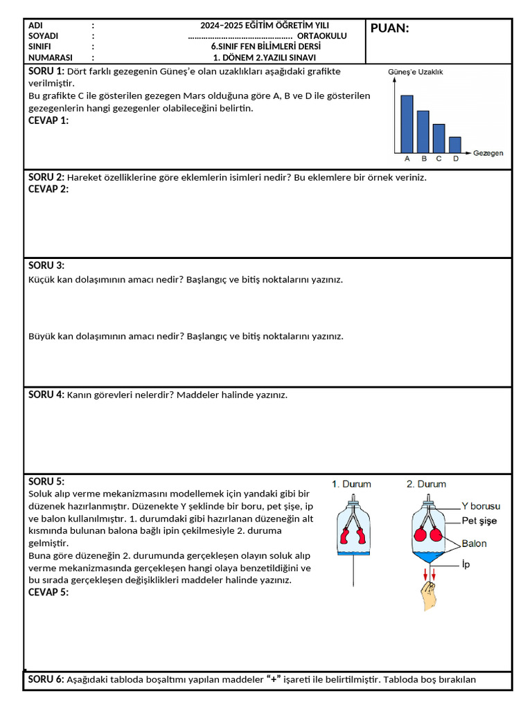6 Sinif Fen Bil 1 Donem 2 Yazili 3 | PDF