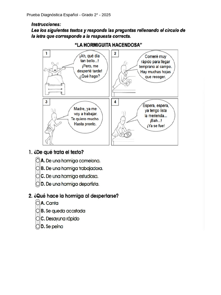 Diagnóstico Español 2° | PDF