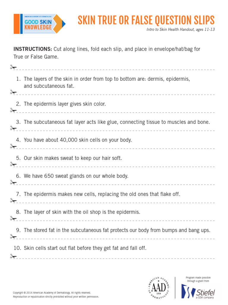 Public Parents-kids Lesson-plans Skin-health 11-13 Skin-IntroSkin True ...