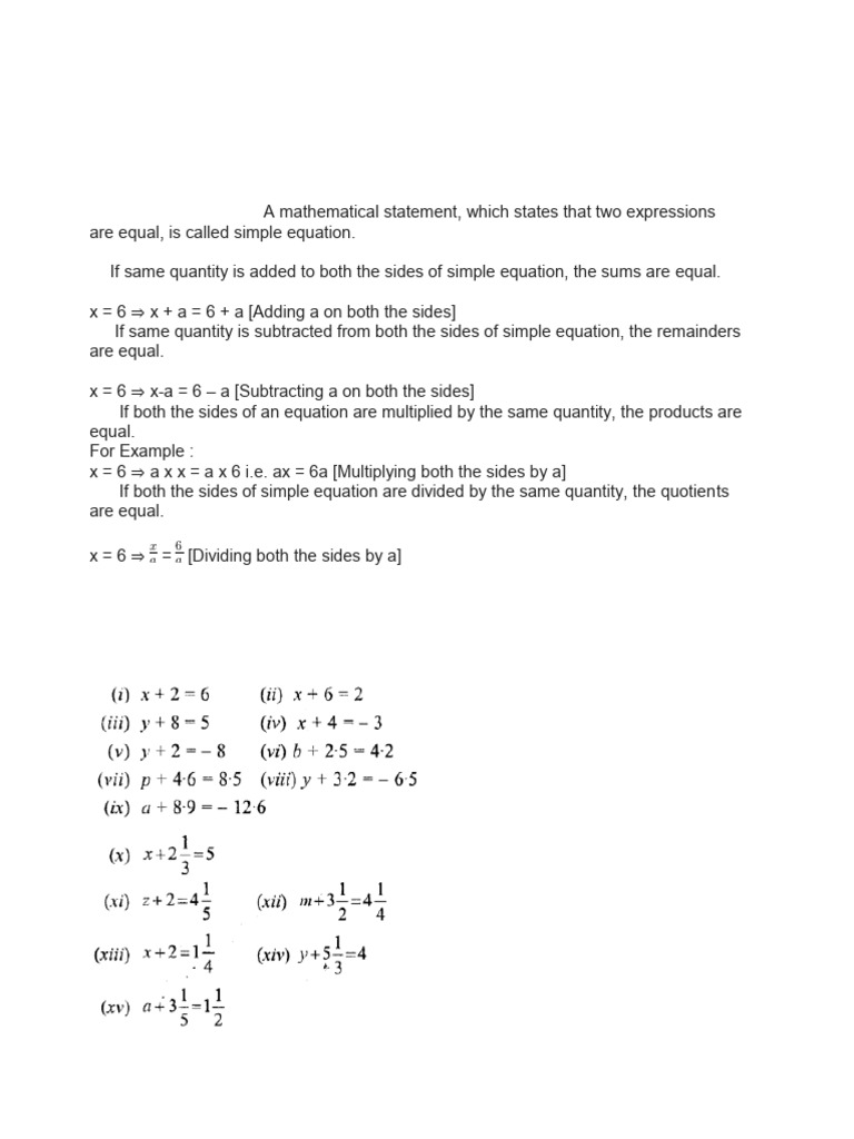 Simple Equations and Solutions Guide | PDF | Equations | Algebra