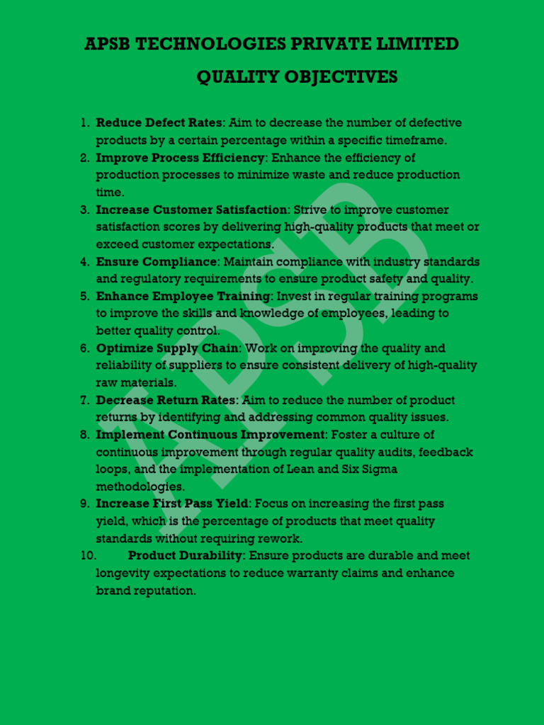 Quality Objective 1 | PDF