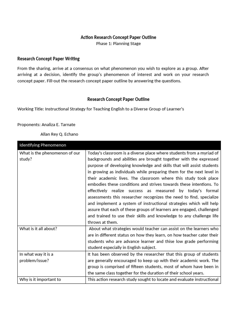 Action Research Concept Paper Outline Format | PDF | Educational ...