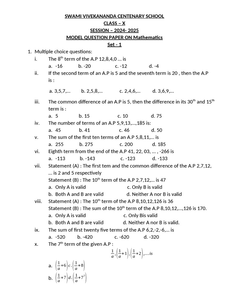 Class 10 Maths Model Paper 2ND | PDF