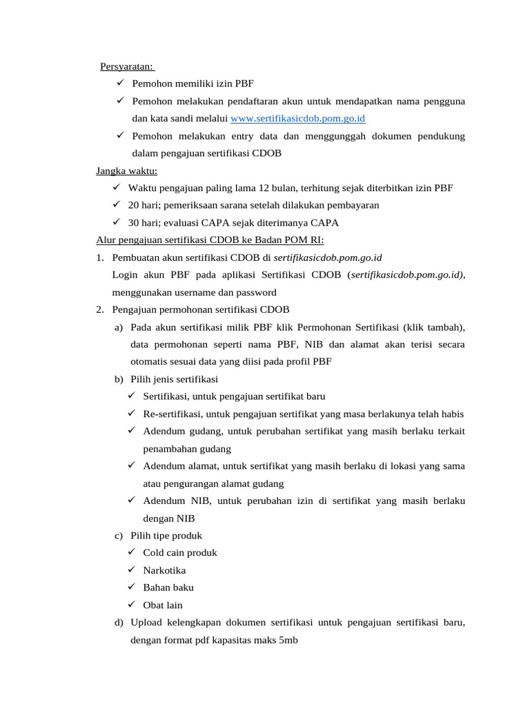 Proses Sertifikasi CDOB PBF di BPOM | PDF