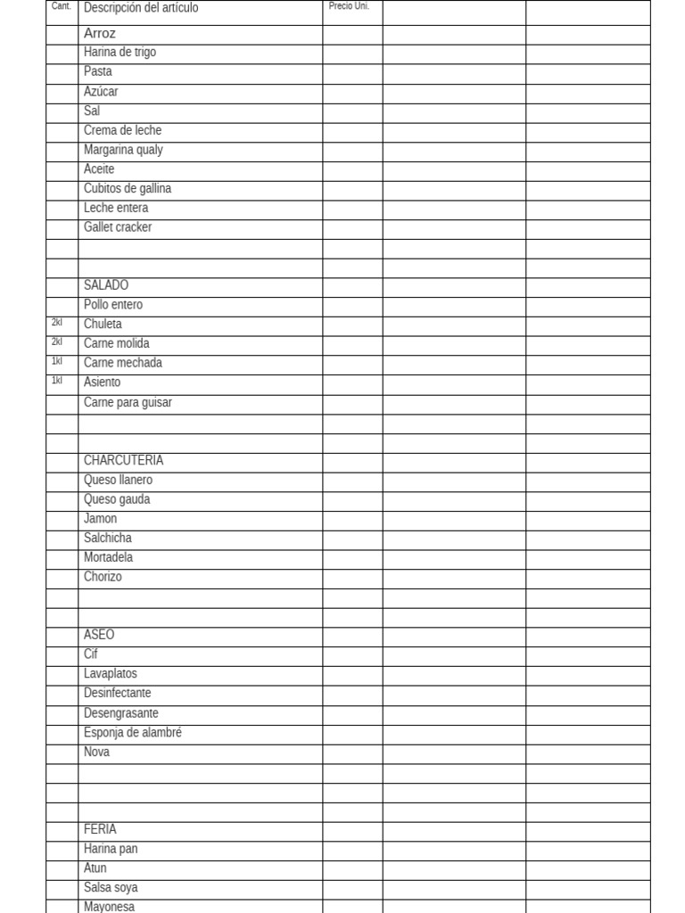 Lista de Comida | PDF