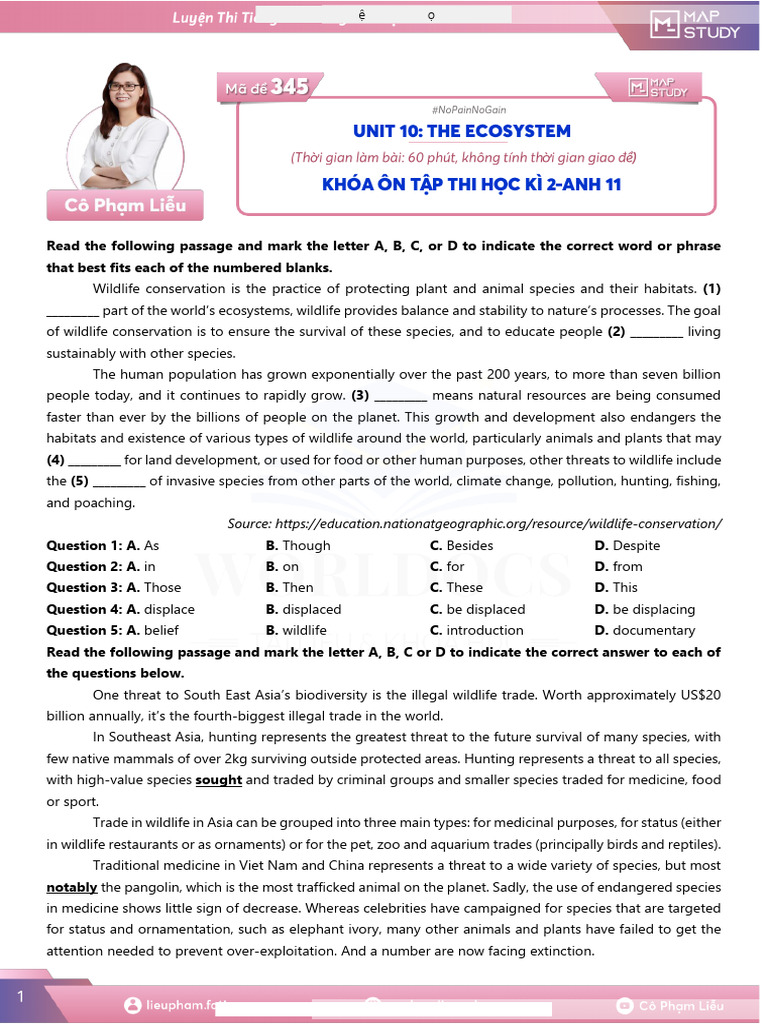 Reading - Unit 10 - The Ecosystem - English 11 | PDF | Wildlife | Extinction