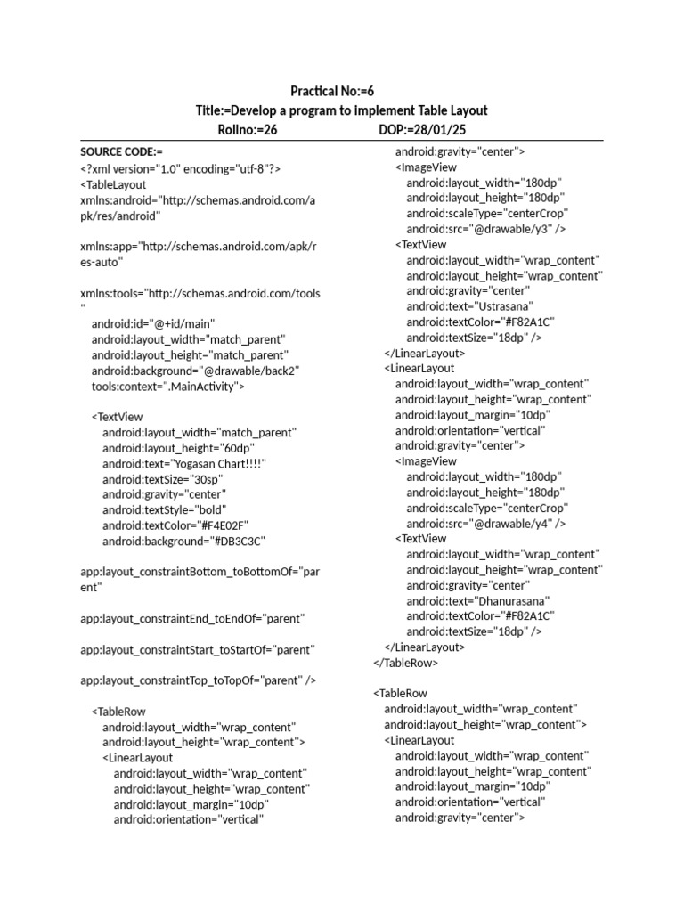 prac6TableLayout | PDF | Embedded Linux Distributions | Mobile Phones