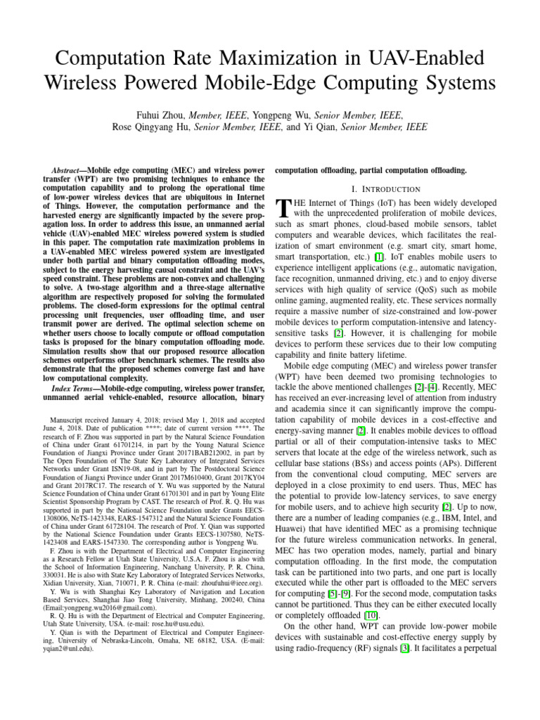 Computation Rate Maximization in UAV-Enabled Wireless Powered Mobile-Edge Computing Systems ...