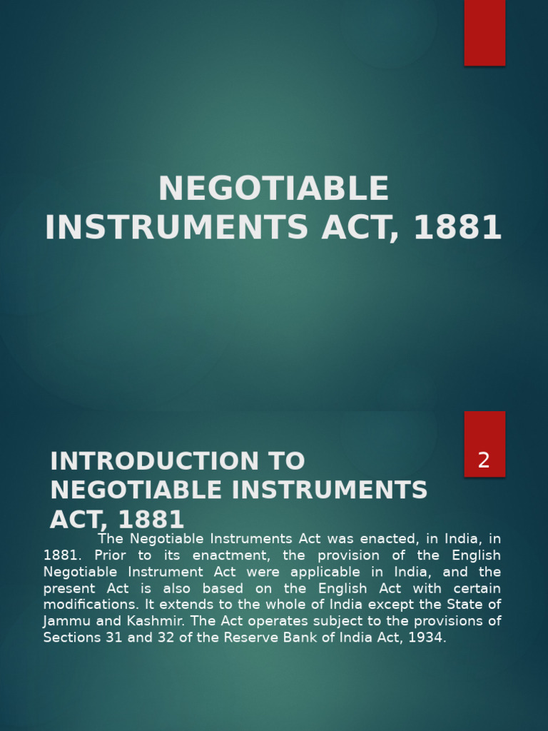 Negotiable Instruments Act 1881 | PDF | Negotiable Instrument ...