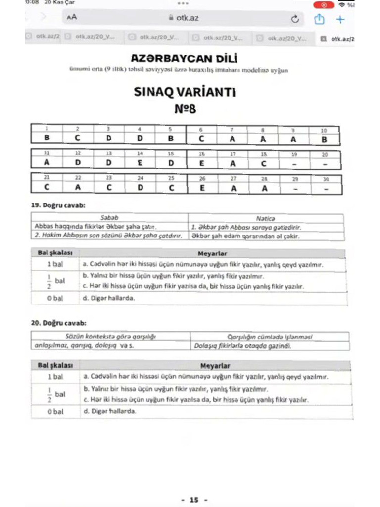 20 Sınaq Az Dili Cavablar | PDF