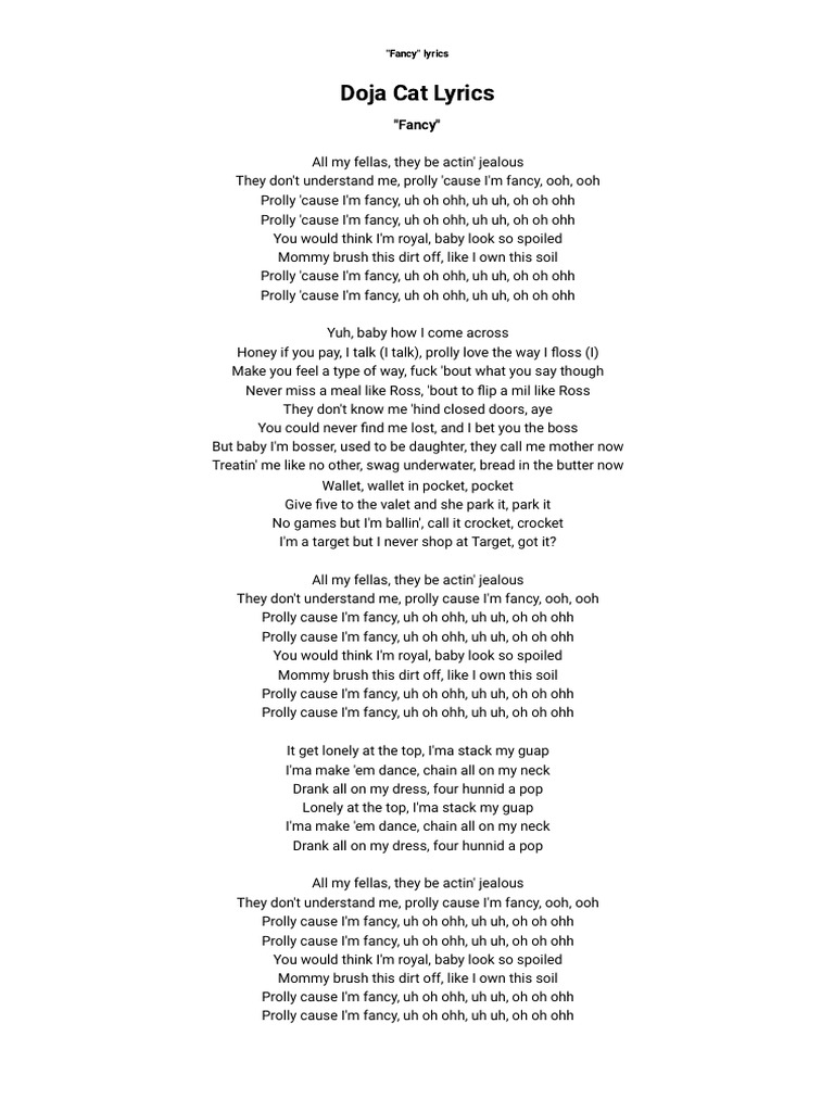 Doja Cat - Fancy Lyrics | PDF