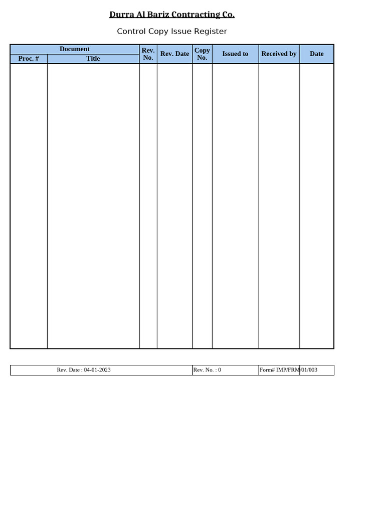 Control Copy Issue Register | PDF