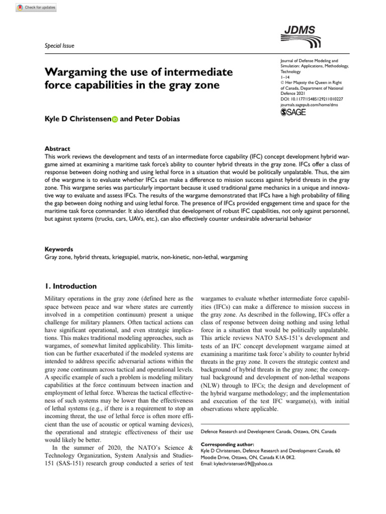 Wargaming the use of intermediate force capabilities in the gray zone ...