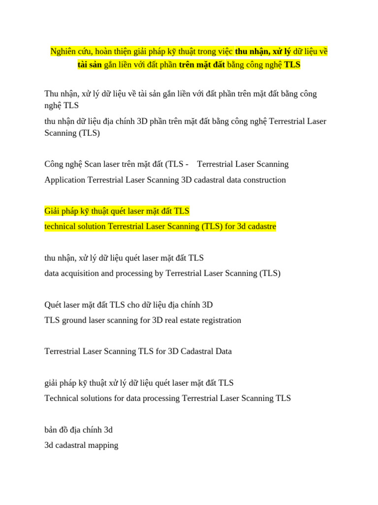thu nhận, xử lý tài sản trên mặt đất TLS | PDF