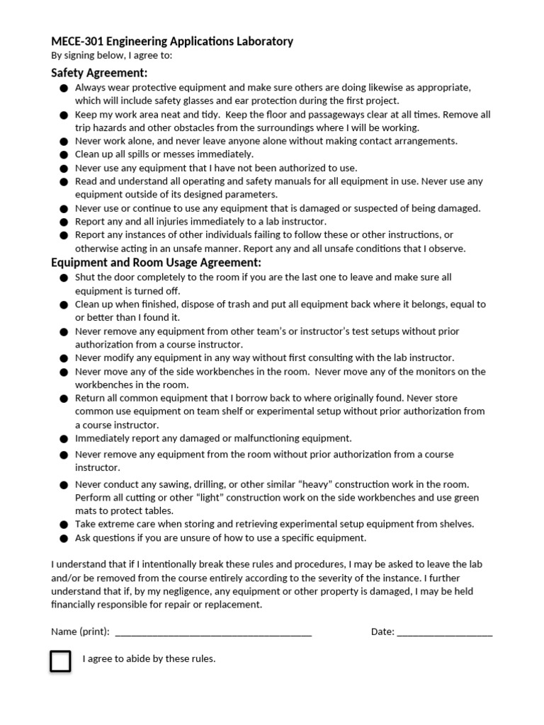 Lab Safety and Equipment Agreement | PDF