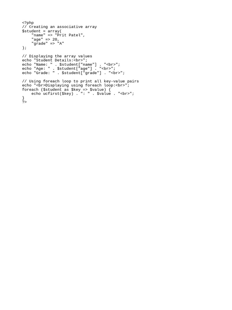 PHP Associative Array Example | PDF