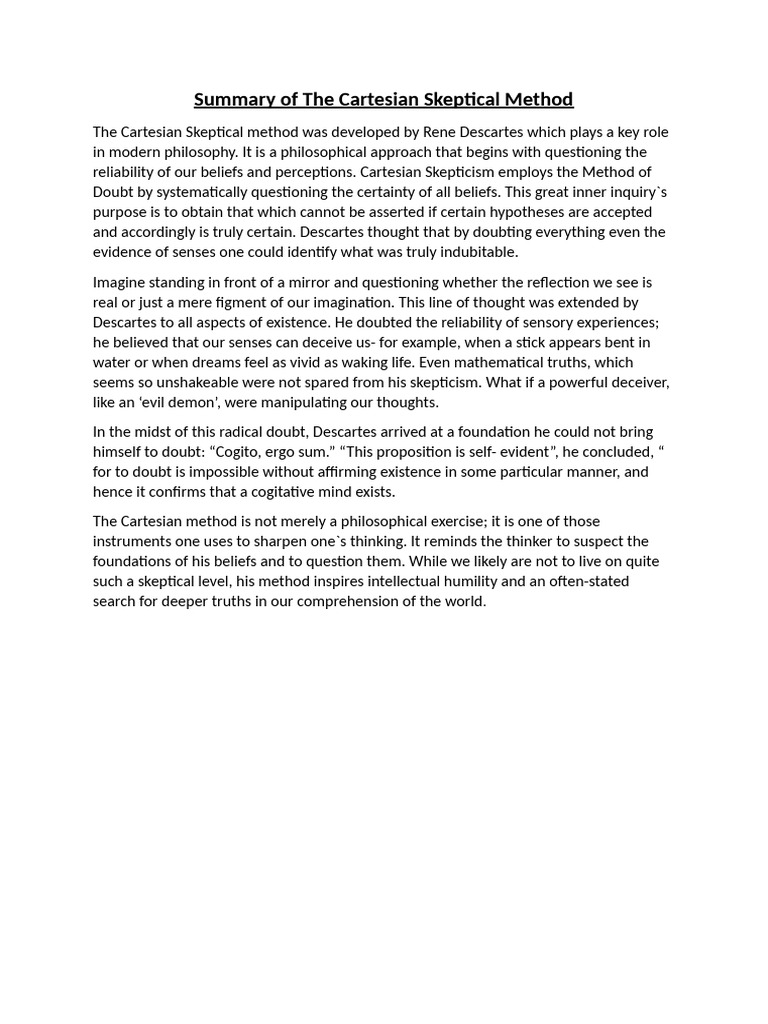 Cartesian Skepticism Explained | PDF