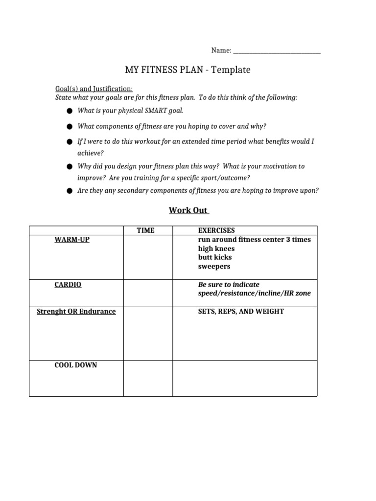Fitness Plan Template for Goals | PDF