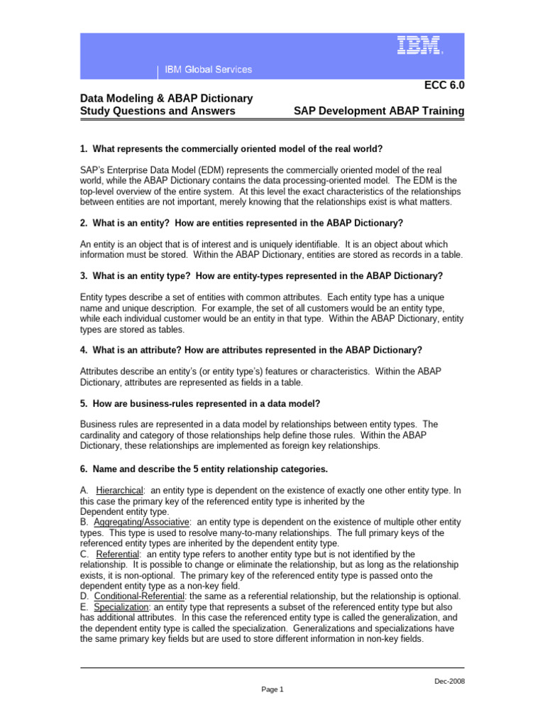 12 - ABAP Data Dictionary Study Questions | PDF | Databases | Data Model