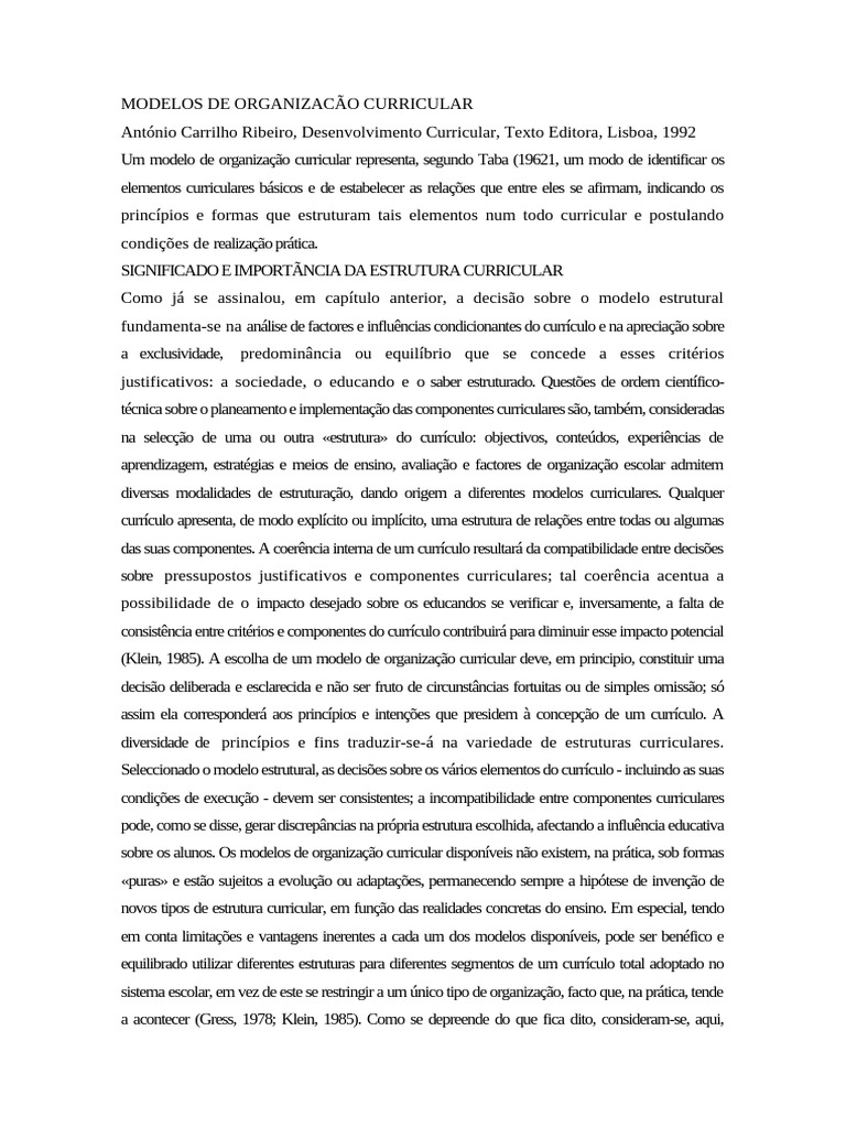 Modelos de Organizacão Curricular | PDF | Aprendizado