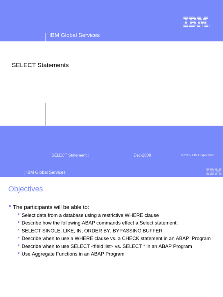 ABAP SELECT Statement Guide | PDF | Databases | Computer Science