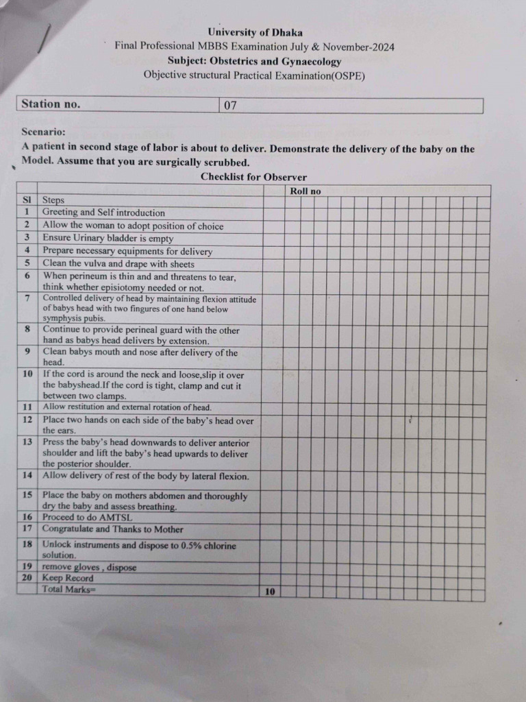 Final Prof Obs Gynae OSPE (Nov 2024) | PDF