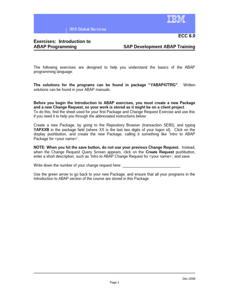 16_Intro to ABAP Exercises | PDF | Computer Programming | Computer Science