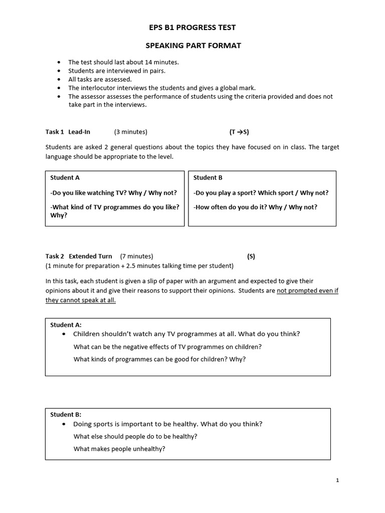 EPS B1 Speaking Test Format Guide | PDF