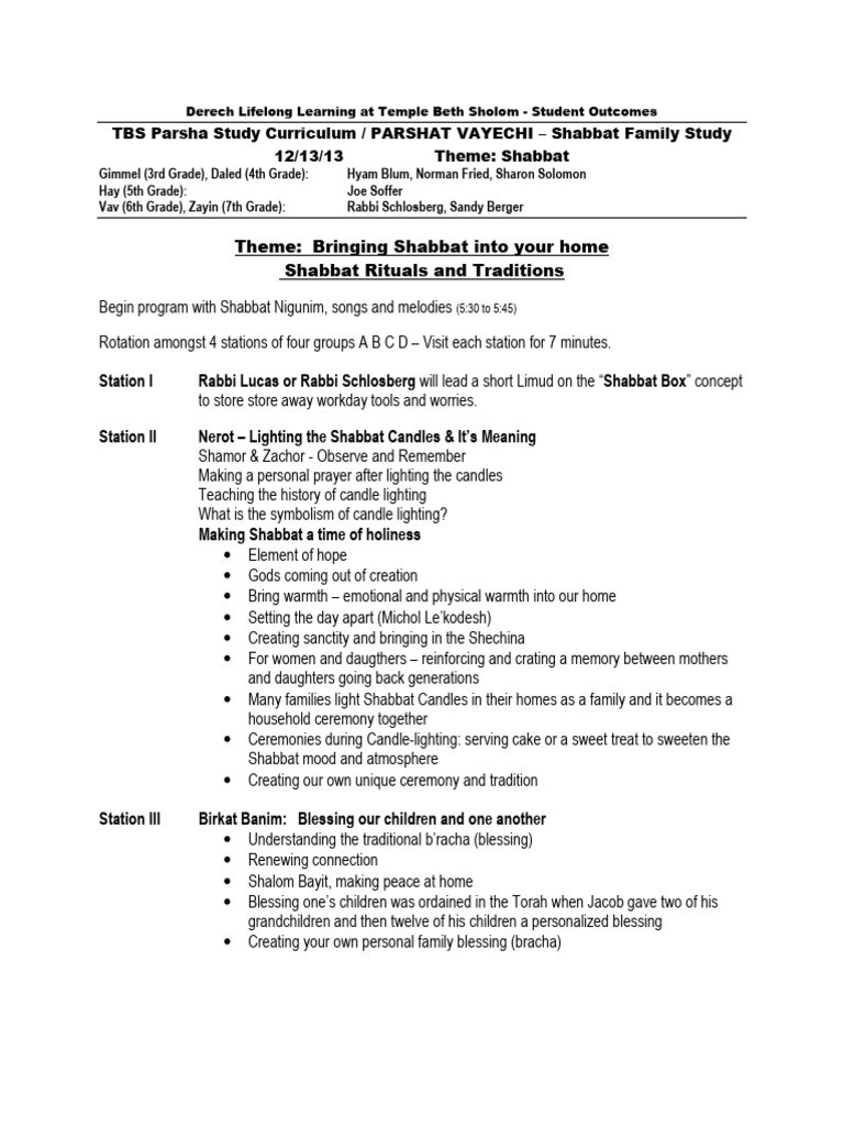 SFS Student Outcomes For 12-13-13 Shabbat Theme | PDF | Shabbat ...