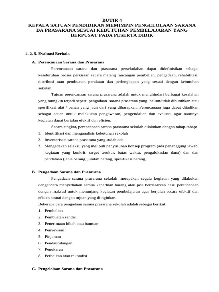Evaluasi Sarana Dan Prasarana SMA AL GHURABAA 2024 2025 | PDF