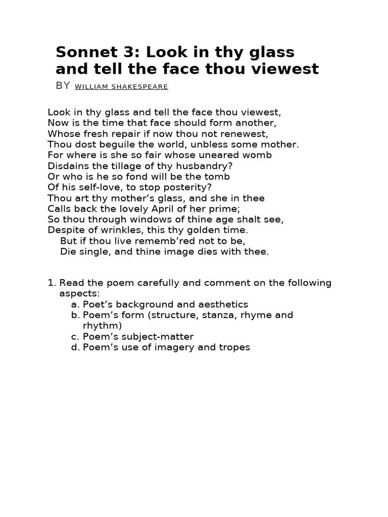 Shakespeare Sonnet 3 Grupo A | PDF