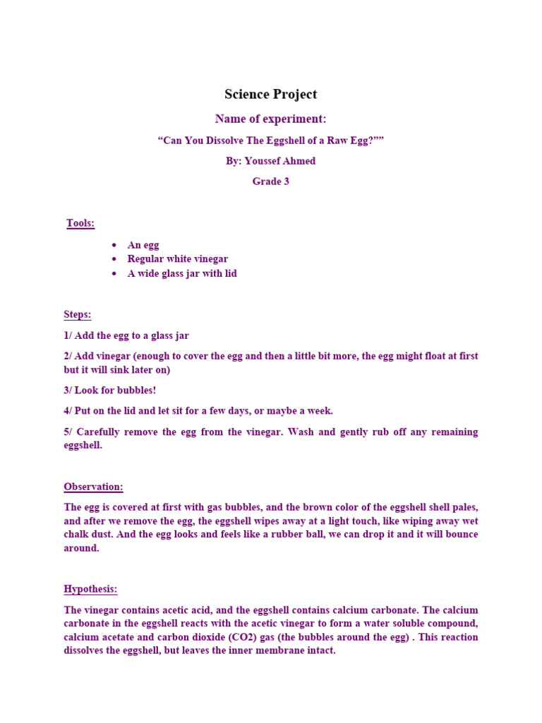 Eggshell Dissolving Experiment Guide | PDF