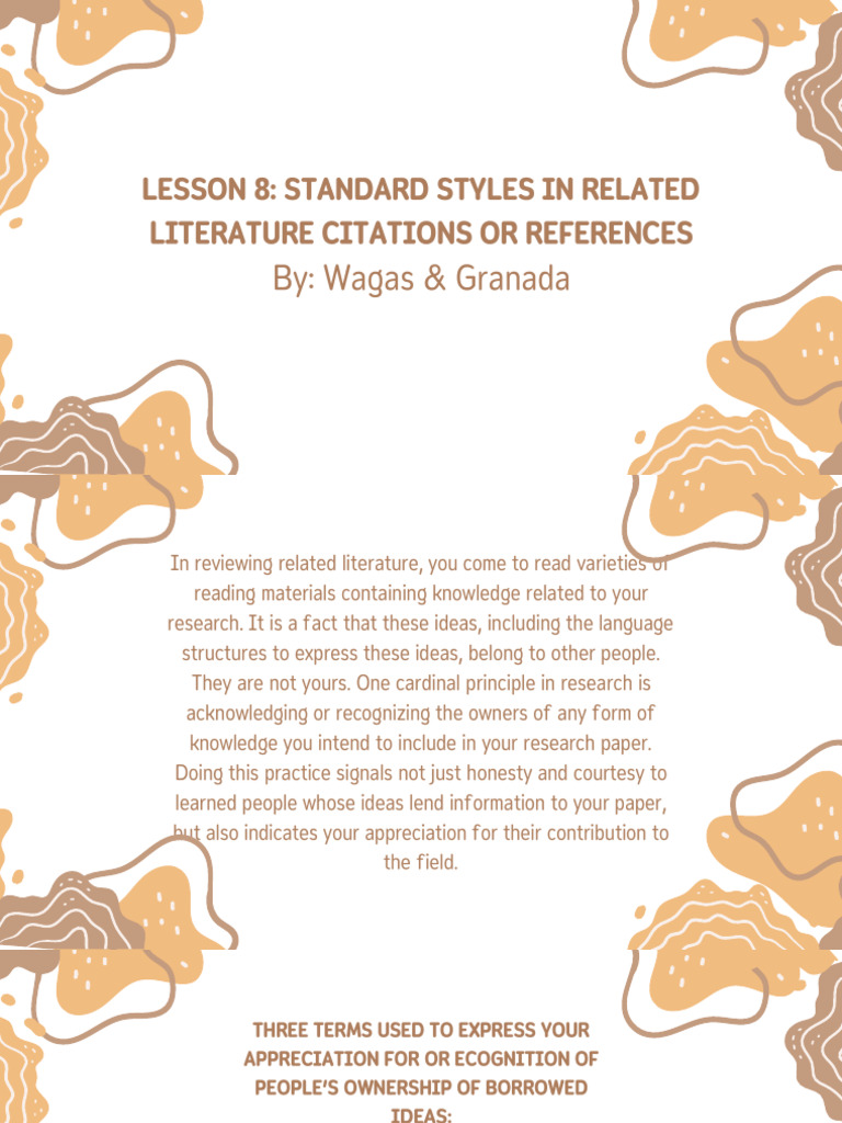 Lesson 8 Standard Styles in Related Literature Citations or References ...