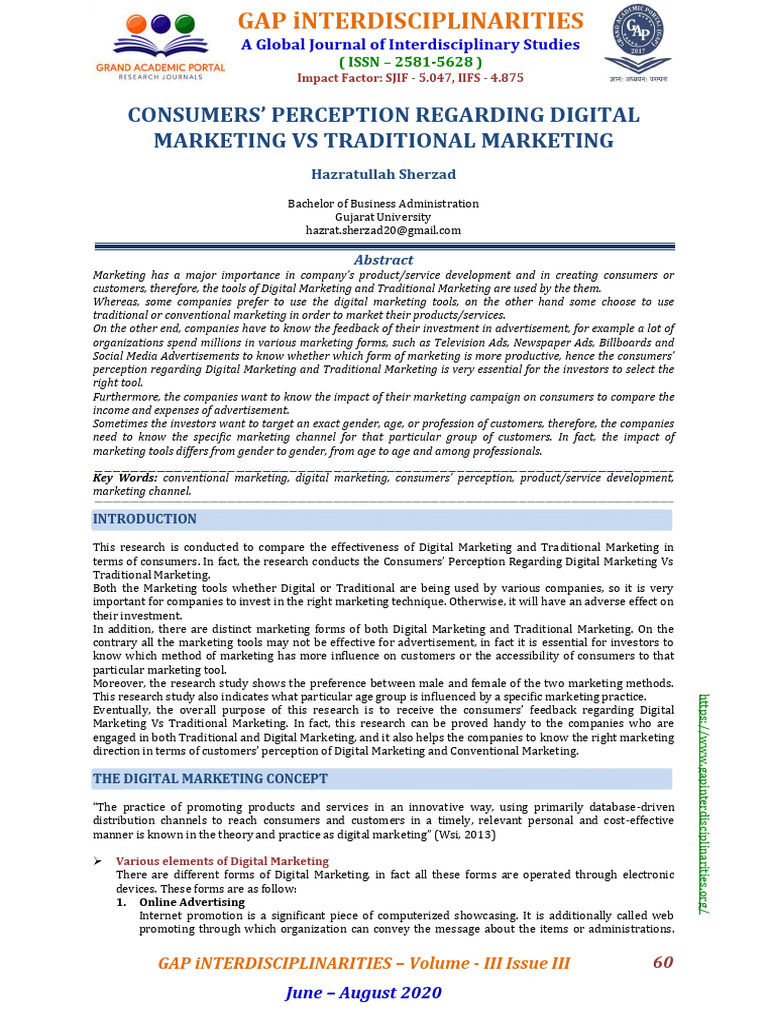 (60-74) Consumers' Perception Regarding Digital Marketing Vs ...