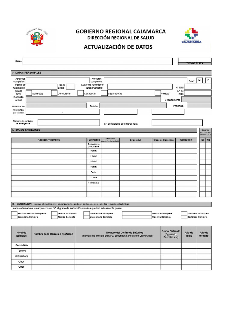 Ficha de Datos - Diresa | PDF