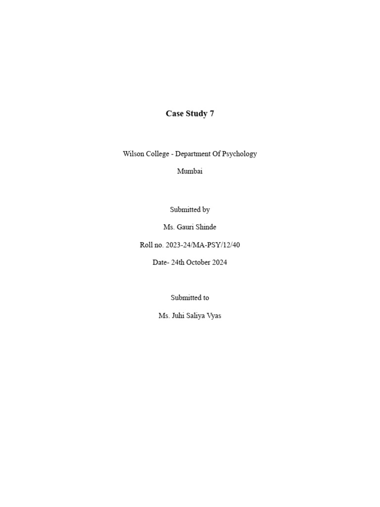 Case History 7 | PDF | Emotional Self Regulation | Psychotherapy