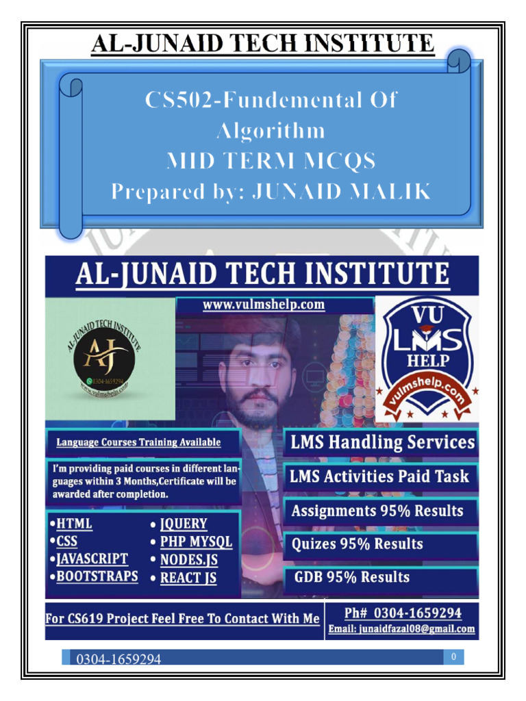 Cs502 Midterm Solved Mcqs by Junaid | PDF | Time Complexity | Dynamic Programming