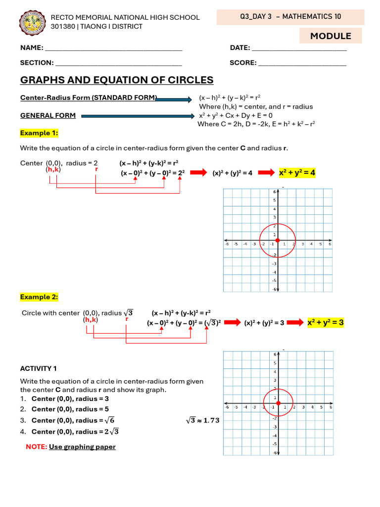 Circle Equations and Graphing Guide | PDF