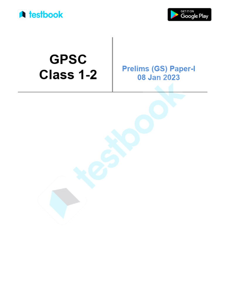 GPSC Class 1-2 Prelim (GS) Official Paper-I (Held On - 08 Jan 2023) (English) | PDF