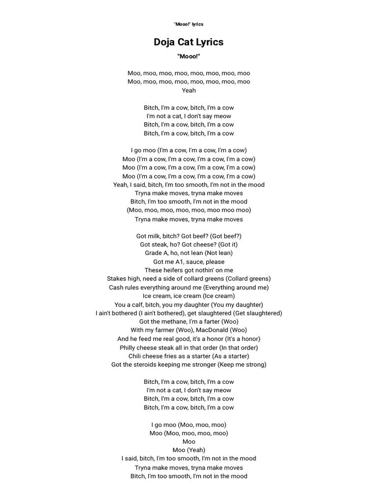 Doja Cat - Mooo! Lyrics | PDF