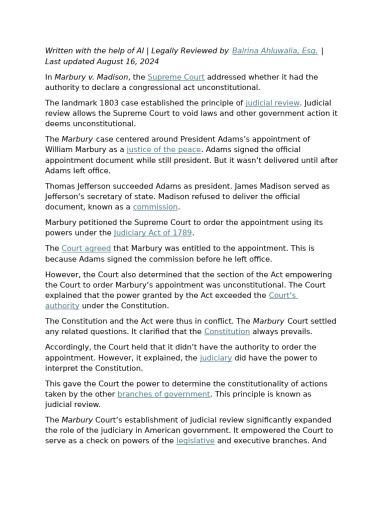 Judicial Review Established in Marbury v. Madison | PDF | Marbury V ...