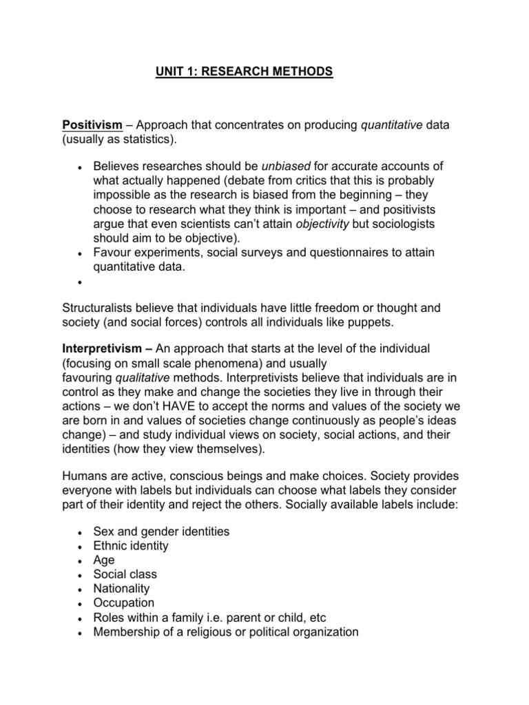 Unit 1 Research Methods | PDF | Sampling (Statistics) | Survey Methodology