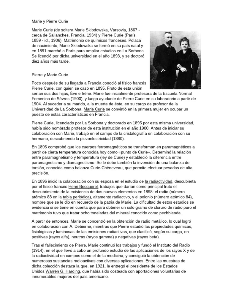 Marie y Pierre Curie | PDF | Influenza | Marie Curie