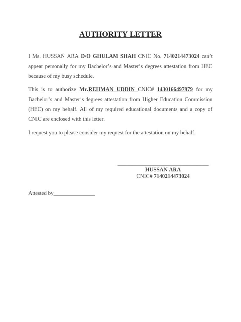 Authority Letter HEC | PDF