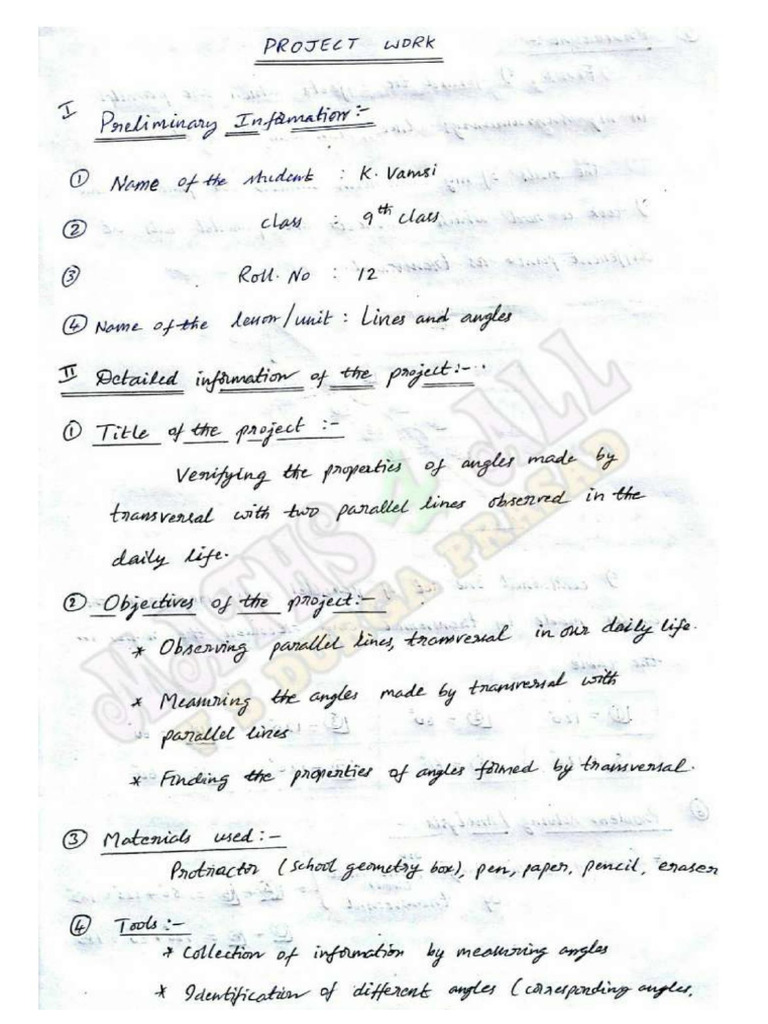 9th Class Lines and Angles Project Work | PDF