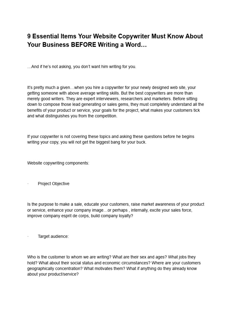 9 Essential Items Your Website Copywriter Must Know About Your Business BEFORE Writing A Word ...