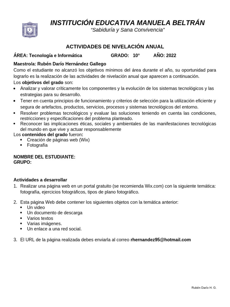 Actividades de nivelación anual - tecnologia- 10°-2022 | PDF Actividades de nivelación anual - tecnologia- 10°-2022 | PDF