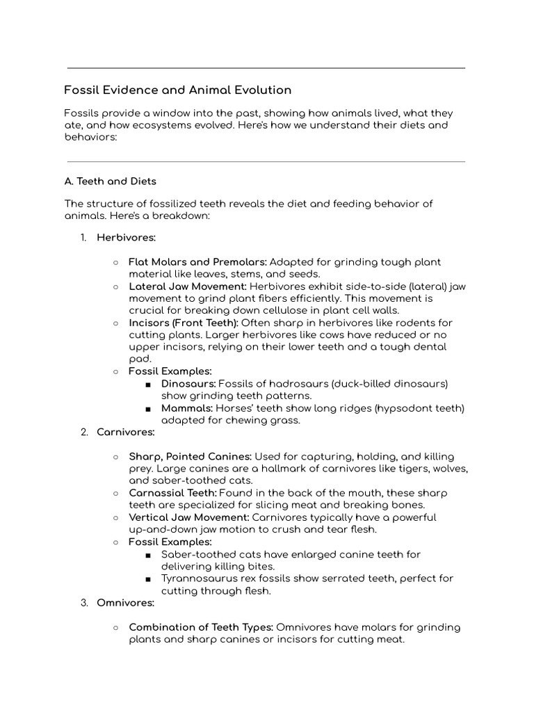 Fossil Evidence and Animal Evolution | PDF | Tooth | Herbivore